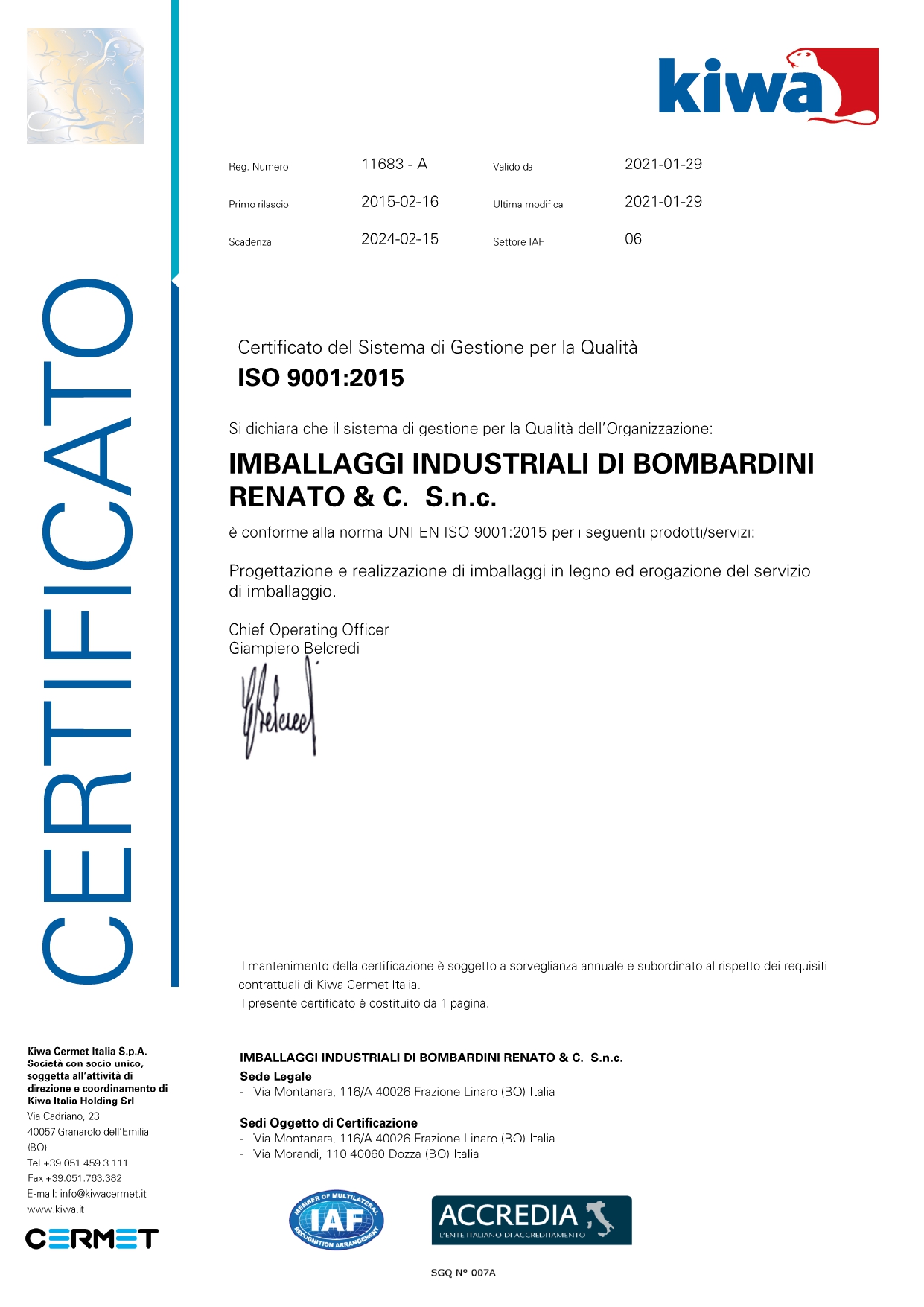 Certificazione Qualità | Imballaggi Industriali